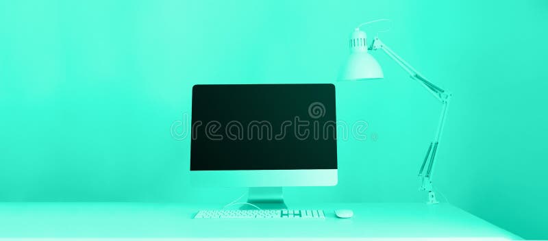 Keyboard, Mouse, Computer Display with Black Blank Screen. Trendy Green ...