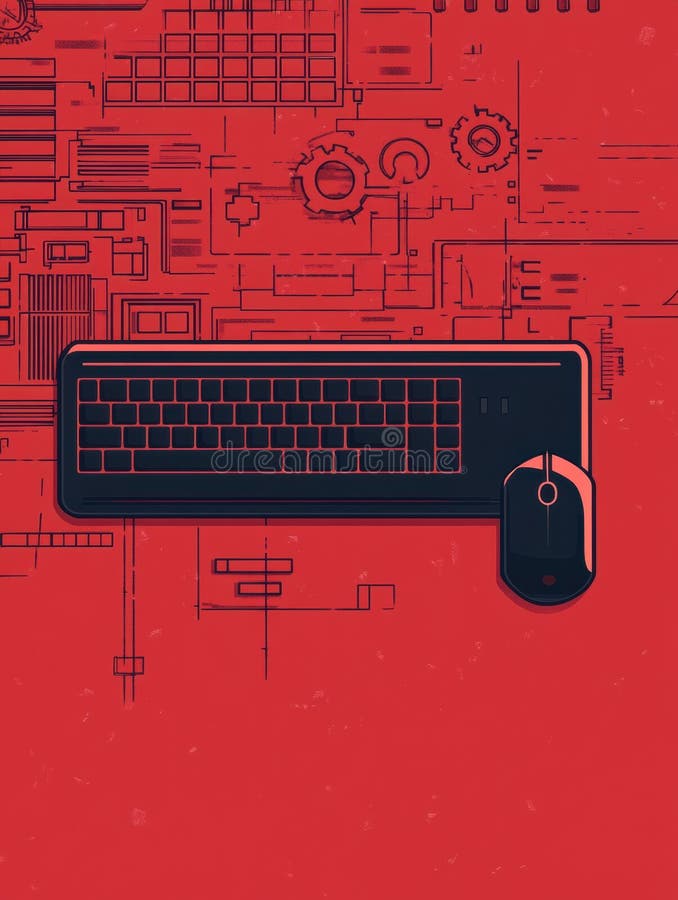 A Keyboard with a Mouse and Gear Overlay is Presented on a Bright Red ...