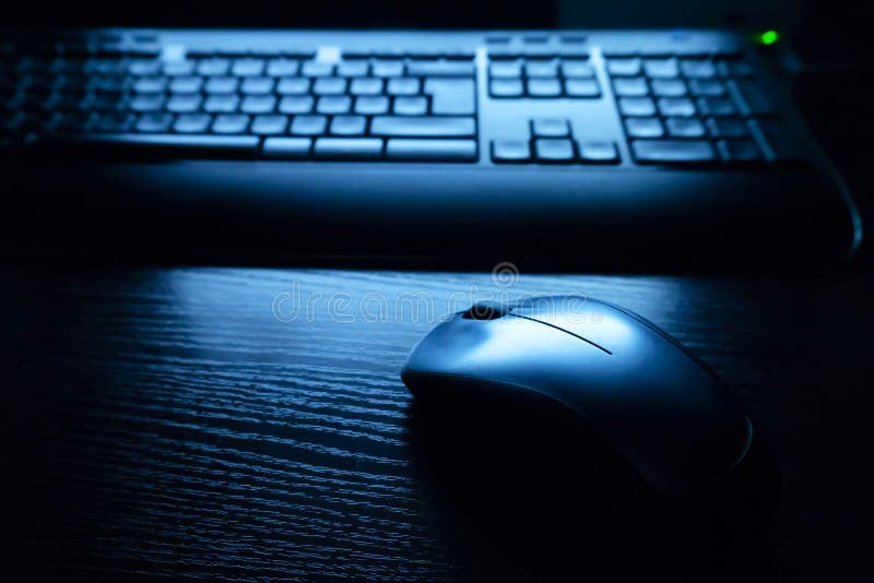 Keyboard and Mouse in the Light of the Monitor. Dark Tones Stock Image ...