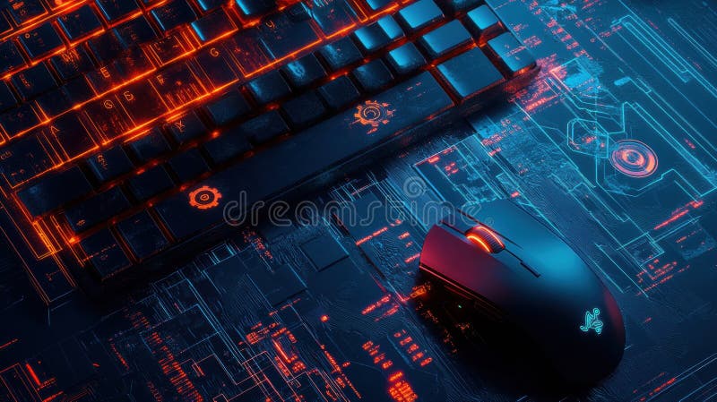 Glowing Computer Mouse Circuit Board Keyboard Stock Photos - Free ...