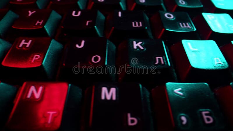 Keyboard in neon light. stock video. Video of black - 275654049