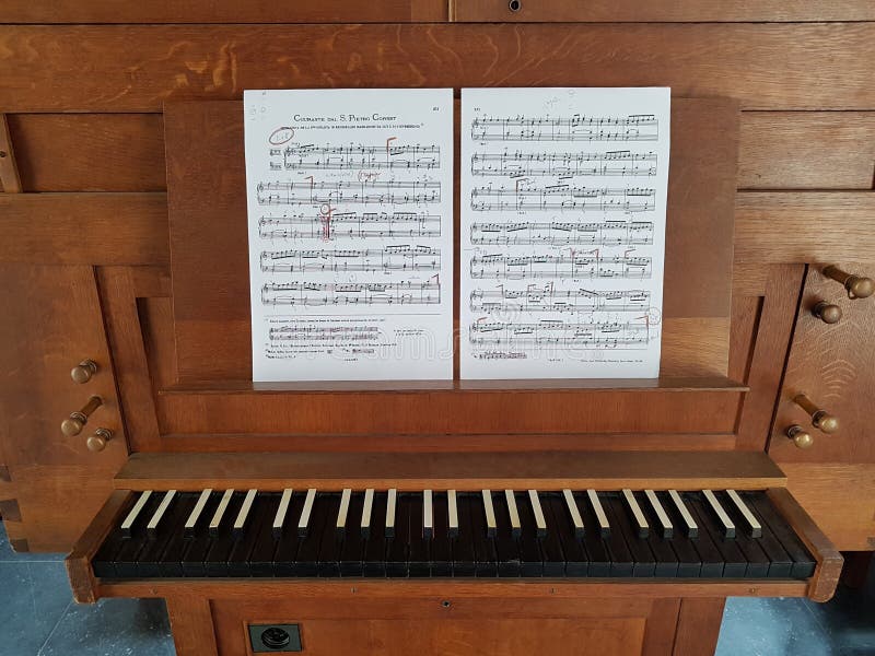 The Keyboard of the Organ and the Notes Standing on it. Editorial ...