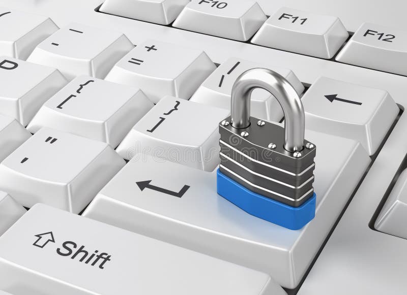 Computer with padlock icon stock illustration. Illustration of monitor ...