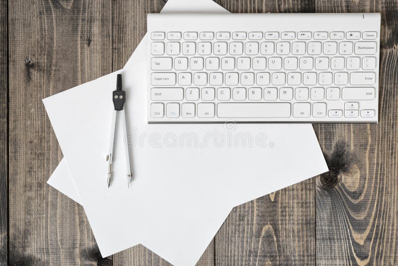 Keyboard, Paper and Compass on Wooden Plank. Stock Image - Image of ...
