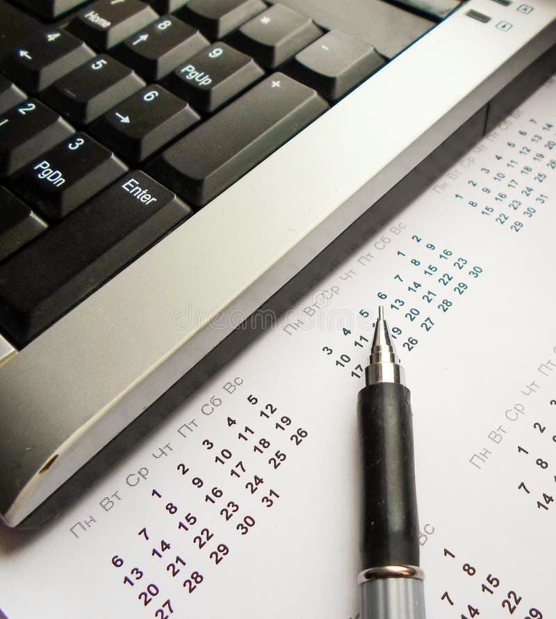 Keyboard, Pen and Calendar on the Table. Workplace Stock Photo - Image ...