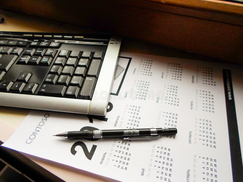 Keyboard, Pen and Calendar on the Table. Workplace Stock Photo - Image ...