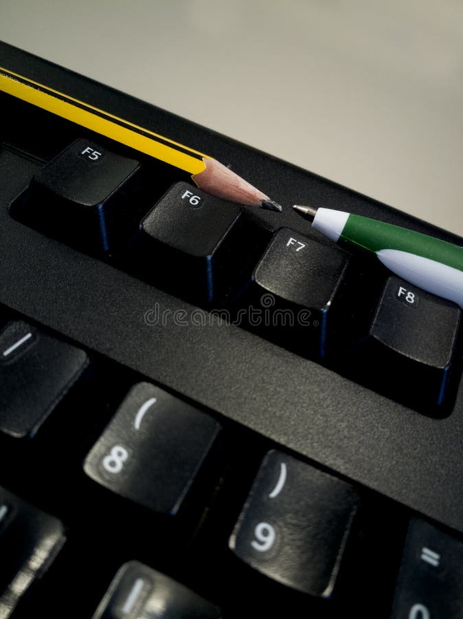 Keyboard, pen and pencil stock image. Image of paper - 142978279