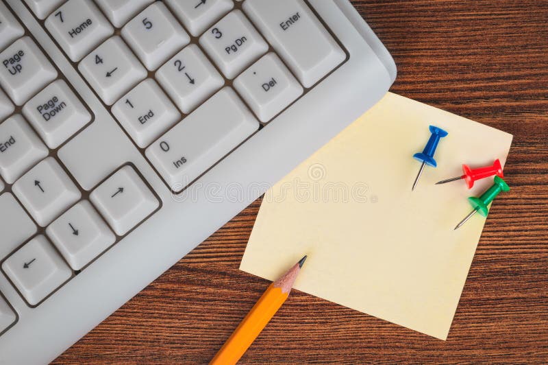 Keyboard, Pencil and Sticker Stock Image - Image of computer, business ...