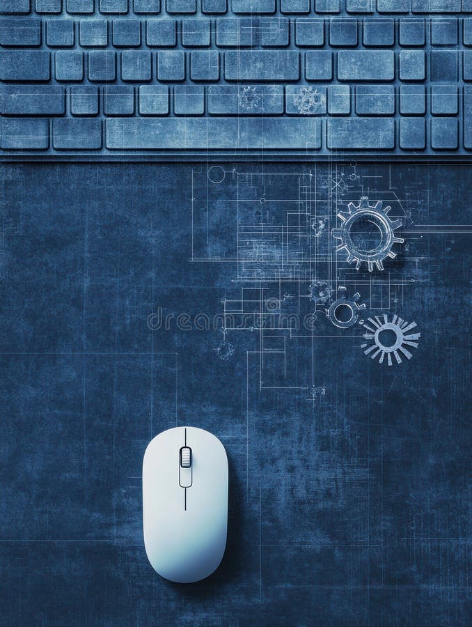 A Keyboard is Placed Above a Mouse, Accompanied by a Gear Design ...