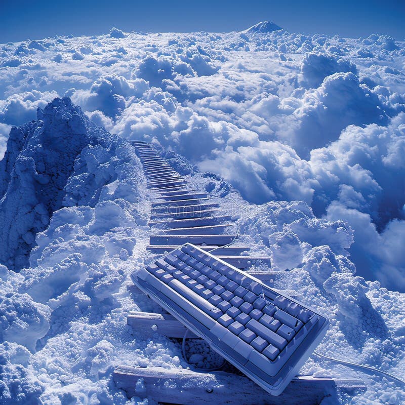 A Keyboard is Placed on a Staircase in the Sky Amid Clouds Stock Image ...