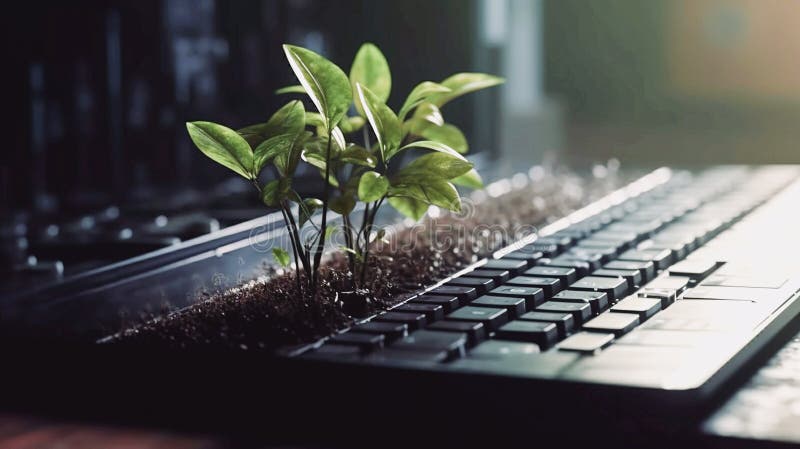 Keyboard with Plant Growing on it, Generative AI Stock Illustration ...
