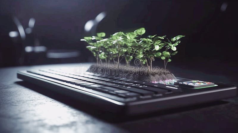 Keyboard with Plant Growing on it, Generative AI Stock Illustration ...