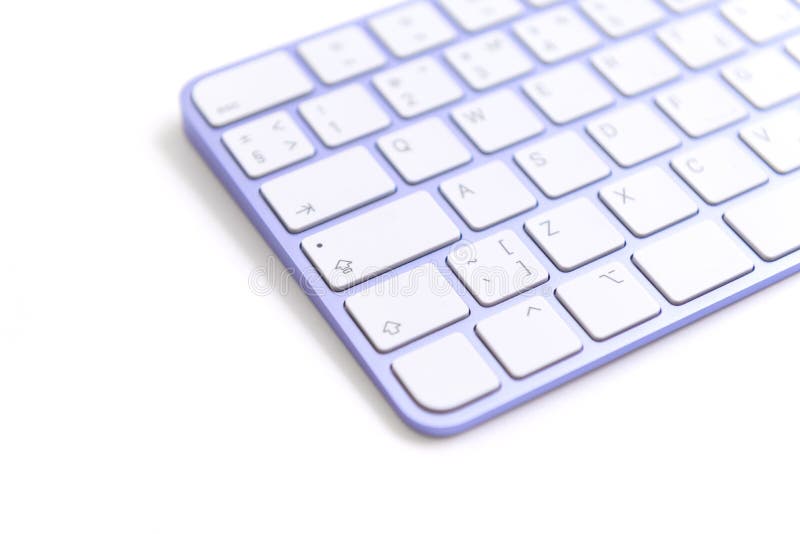 Keyboard Purple Keys on White Table Left Blur Stock Photo - Image of ...
