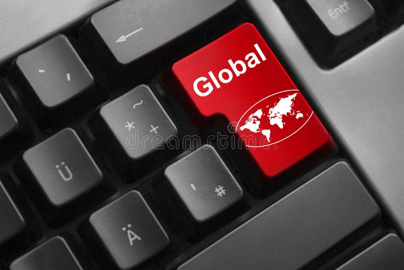 Keyboard Red Button Global World Stock Photo - Image of communication ...