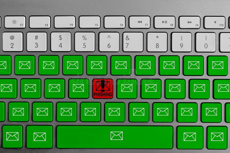 Keyboard with Red Phishing Button Surrounded with Green Email Buttons ...
