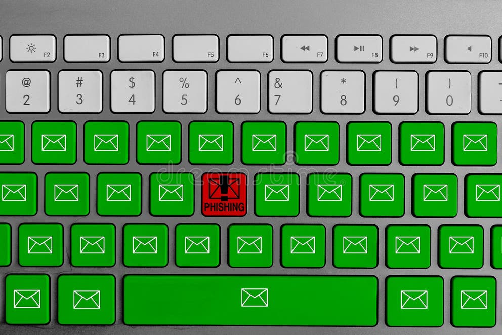 Keyboard with Red Phishing Button Surrounded with Green Email Buttons ...