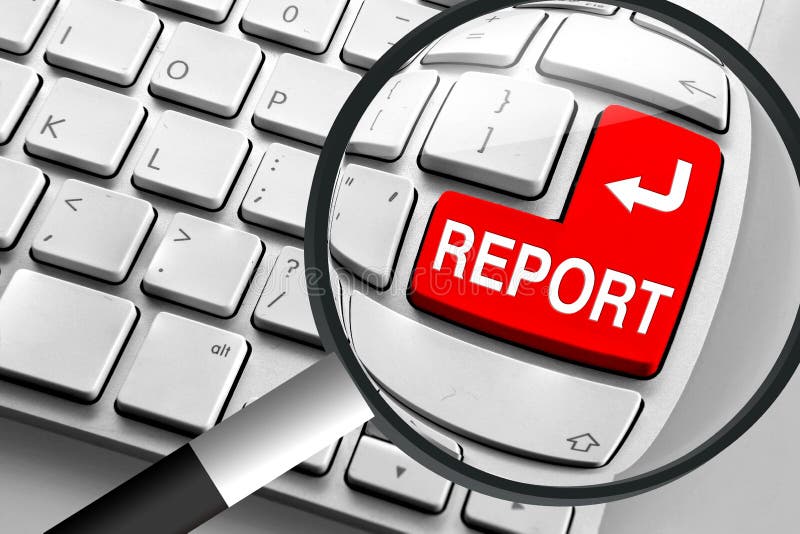 Keyboard with Red Report Button and Magnifying Glass Stock Image ...