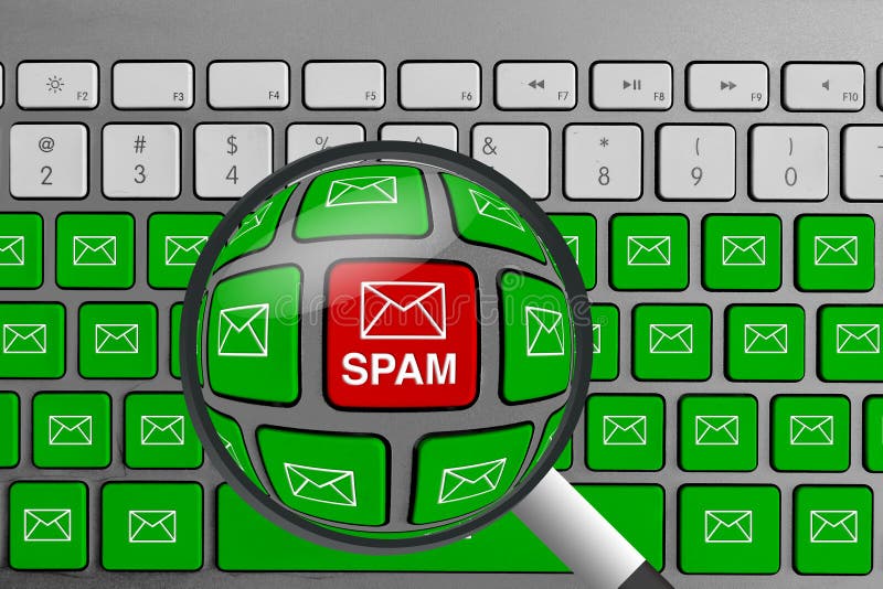 Keyboard with Red Spam Email Button Surrounded with Green Email Buttons ...