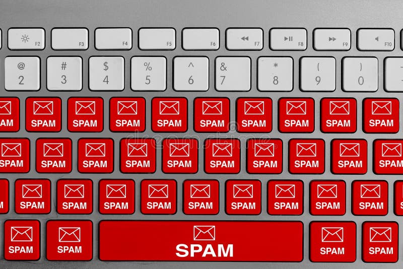 Keyboard with Red Spam Email Email Button and Magnifying Glass Stock ...
