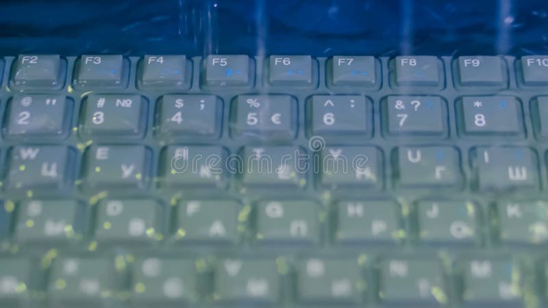 Keyboard of Rugged Laptop Computer during Water Resistance Test - Close ...