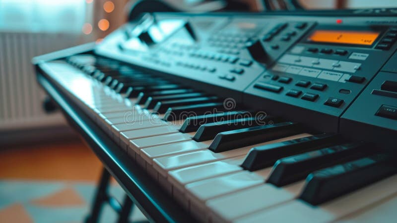 A Keyboard is Set Up on a Stand Perfect for Practicing Piano or ...