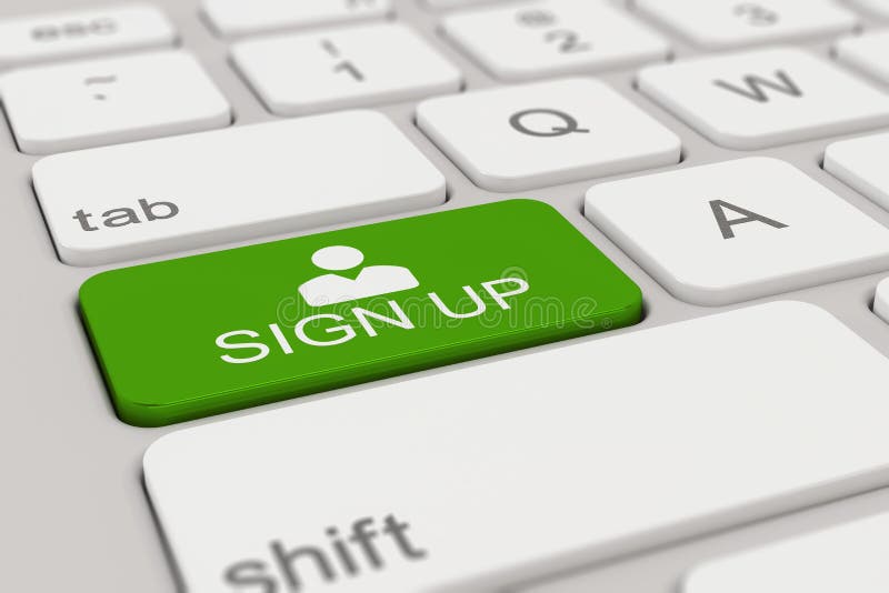 Keyboard - sign up - green stock illustration. Illustration of copy ...