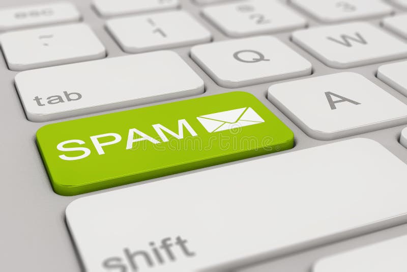 Keyboard with Red Spam Email Button Surrounded with Green Email Buttons ...