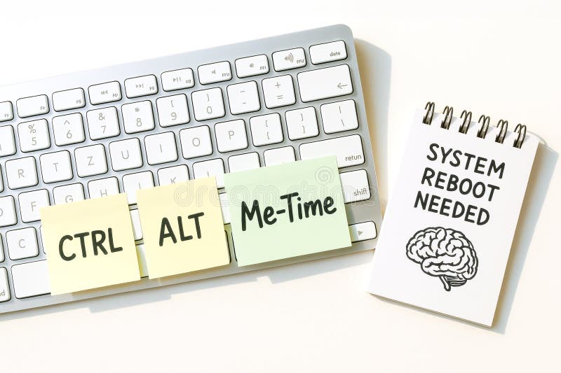 Keyboard with Sticky Notes “CTRL + ALT + Me-Time” and Notepad Stock ...