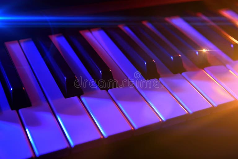 Keyboard Synthesizer with Colorful Lights in Concert Stock Image ...