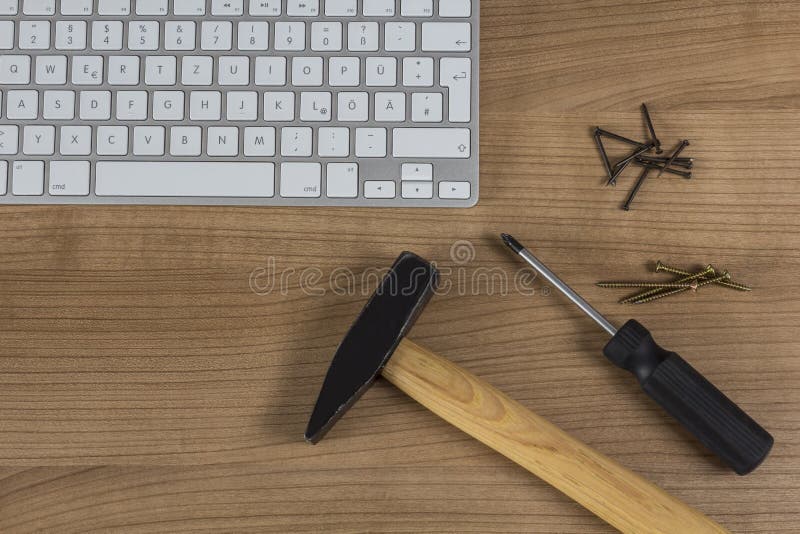Keyboard and Tools on Desktop Stock Image - Image of communication ...