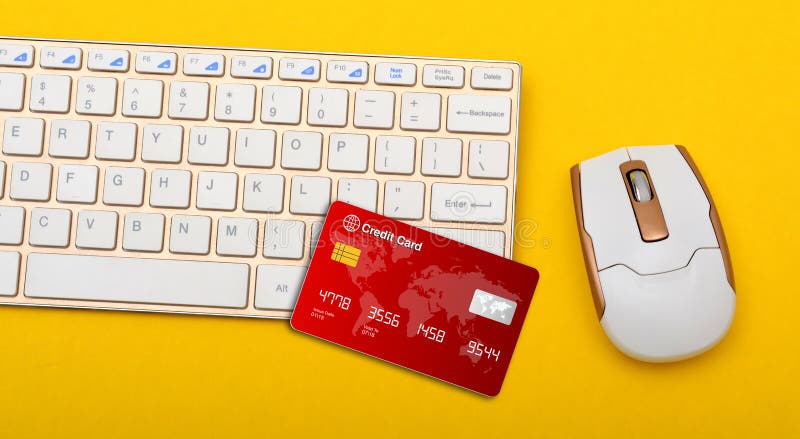 Keyboard Top View with Credit Card and Mouse Stock Photo - Image of ...