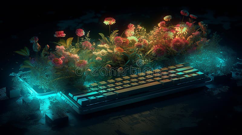 Keyboard from Which Flowers Grow Generative AI Stock Illustration ...