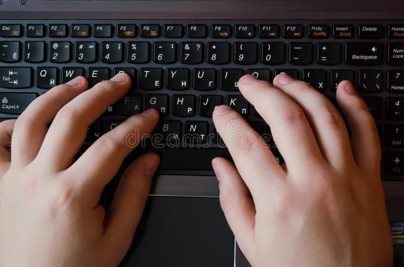 Keyboard. Work on a Laptop. Typing Text. Job. Text. Letters Brushes on ...