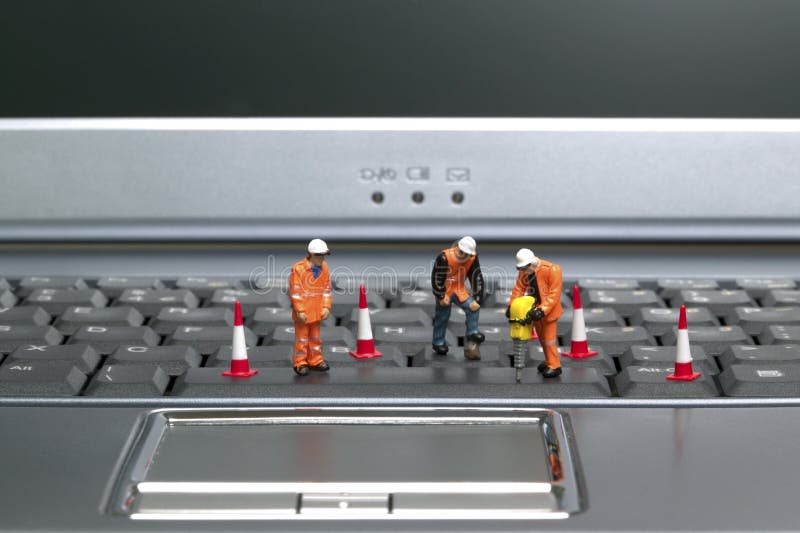 Miniature Figures Working on a Computer Keyboard. Stock Image - Image ...
