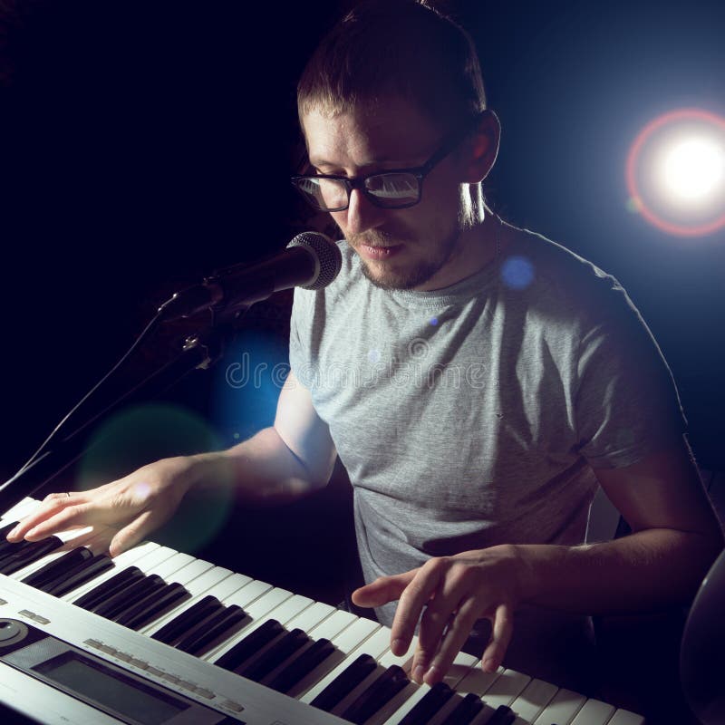 Keyboarder is Playing and Singing. Stock Image - Image of recording ...