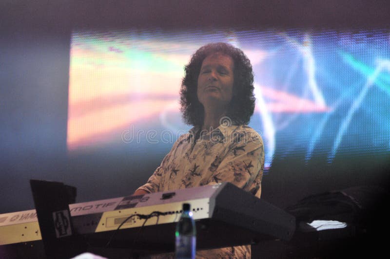 Keyboardist playing live editorial stock image. Image of microphone ...