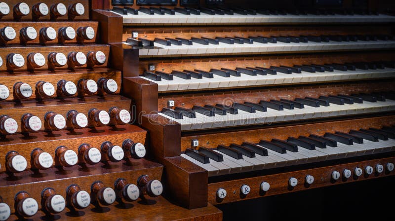 Keyboards and Stop Knobs of the Cathedral Pipe Organ Stock Image ...