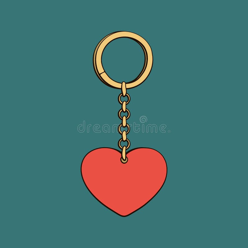 A Keychain with Heart Line Icon. Key Ring Vector Illustration Isolated ...