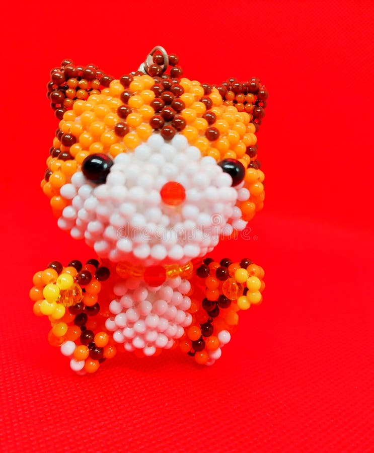 Keychain with a Small Tiger Shape Made of Beads Stock Image - Image of ...