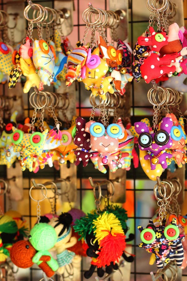 Keychains Cute Doll in the Gift Shop. Stock Image - Image of retro ...