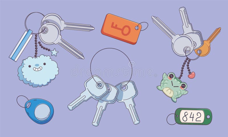 Keychains Set with Trinkets Stock Illustration - Illustration of ...