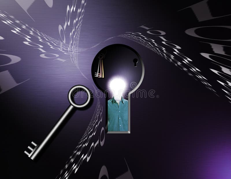 Keyhole with Binary Machine Language. Cyber Security Concept. 3D Render ...