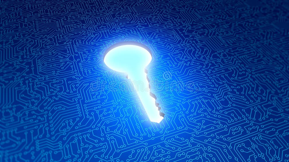 Keyhole with Blue Circuit Board Pattern Texture. High-tech Background ...
