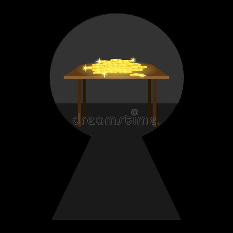 Keyhole with gold coins stock vector. Illustration of sources - 68212630