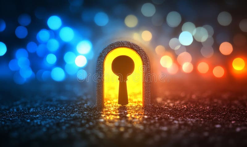 A Keyhole and Illuminated Circuit Pattern are Used in an Abstract ...