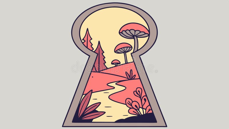 Keyhole with Mushroom Forest Inside: Whimsical Fantasy, Vector Design ...