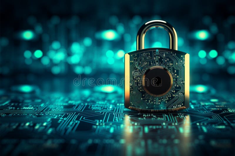 Keyhole in a Padlock Symbolizes Data Security on a Modern Circuit Stock ...
