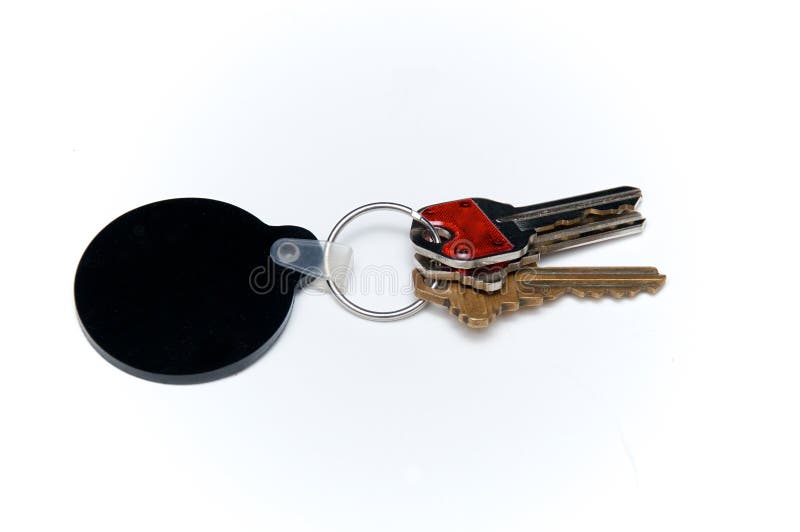 Keyring with Three Keys Over White and Black Blank Fob Stock Photo ...