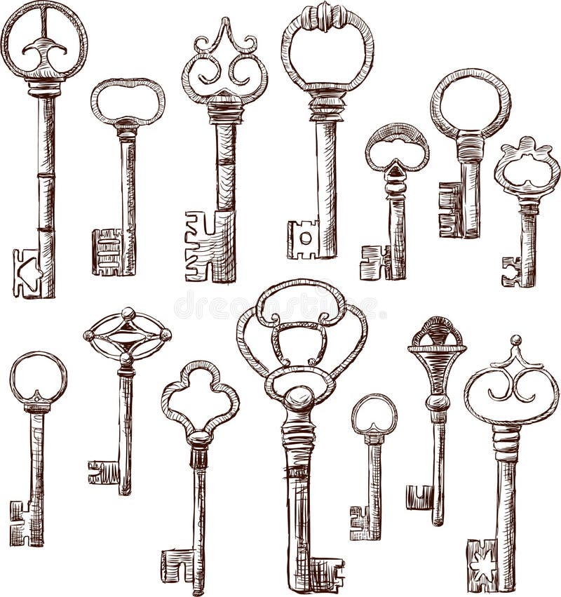 Set of Antique Keys. stock vector. Illustration of medieval - 21891378