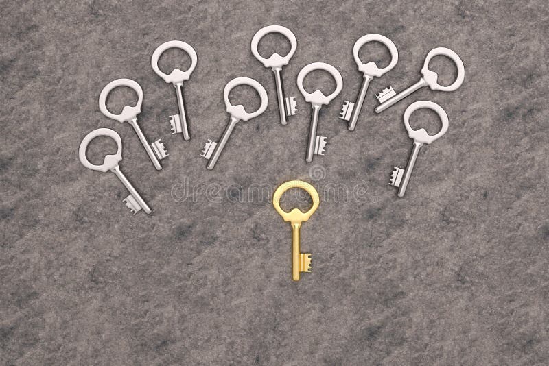 Keys on Black Marble, 3D Render. 3D Illustration Stock Illustration ...